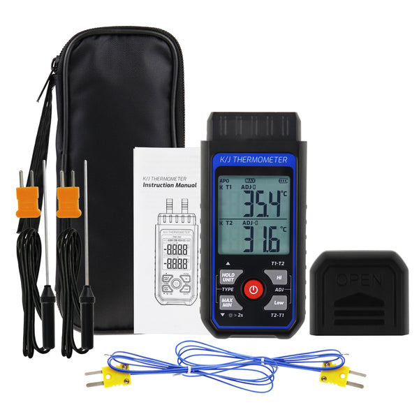 TK343PLUS Dual Channel Thermometer K/J Thermocouple Sensor Probe Tempe ...