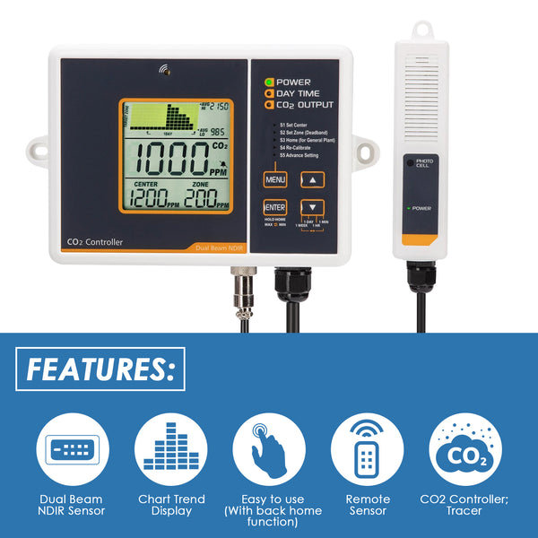 TK356PLUS Digital Carbon Dioxide (CO2) Controller & Monitor Auto Detec ...