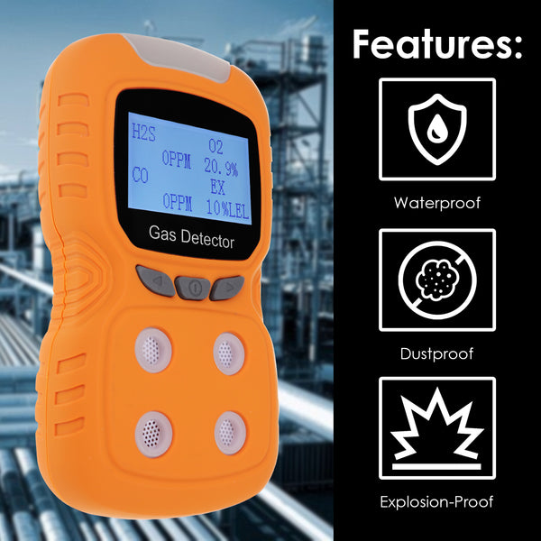 TK384PLUS Rechargeable 4-in-1 Gas Detector CO H₂S O₂ EX Gas Clip Sniff ...
