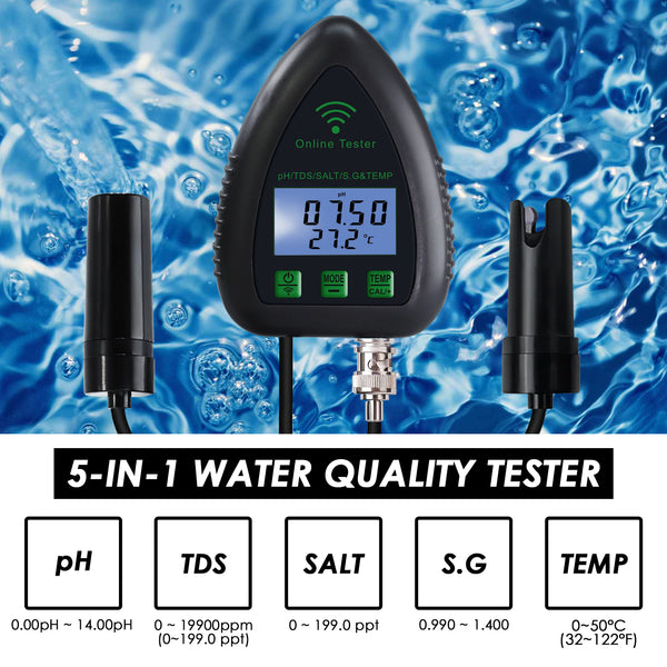 TK397PLUS 5-in-1 pH / TDS / Salt / S.G / Temperature Multi-functional ...