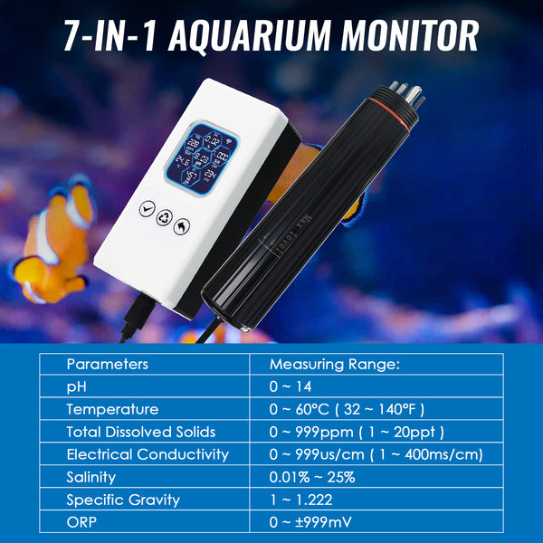TK504PLUS 7-in-1 Smart Aquarium Water Monitor – Real-Time pH, Temp, TD ...