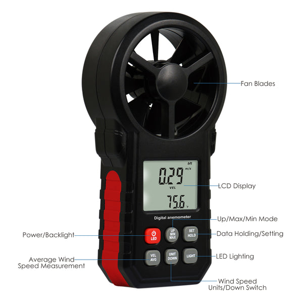 TK272PLUS Digital Wind Chill Anemometer Speed Meter Gauge MAX/MIN/AVG ...
