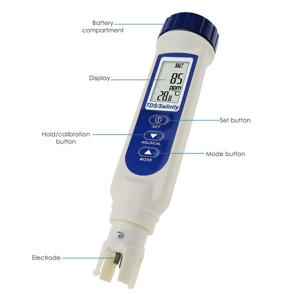Pen-type Digital Salinity PPM Temperature Waterproof Tester Salt Water ...