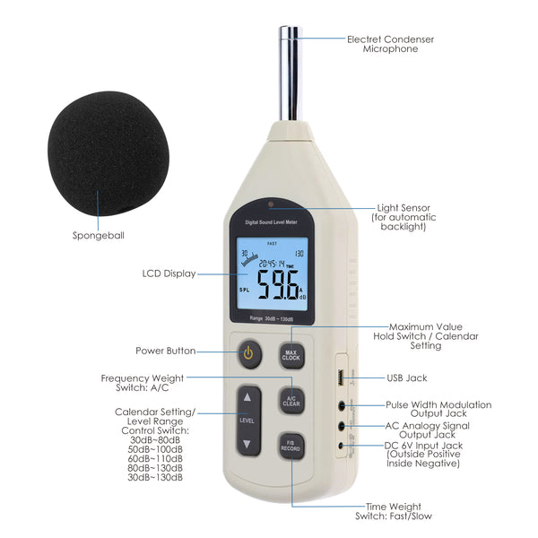 TK270PLUS Decibel Audio Meter / Sound Level Tester 30~130dB (A ...
